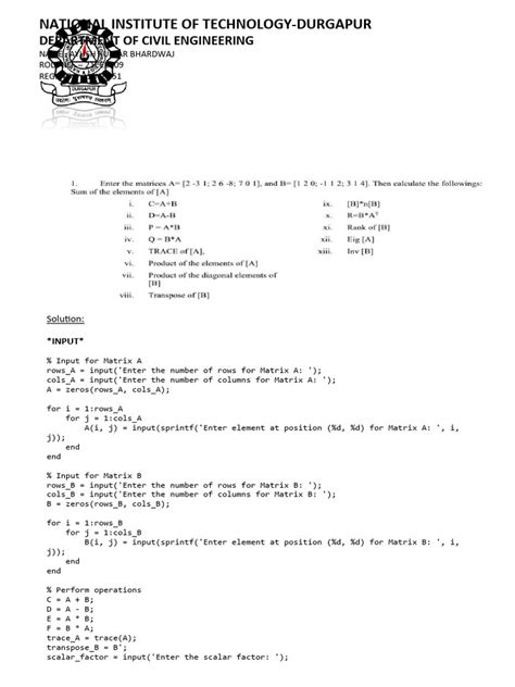 Computational Lab Pdf Matrix Mathematics Mathematical Analysis