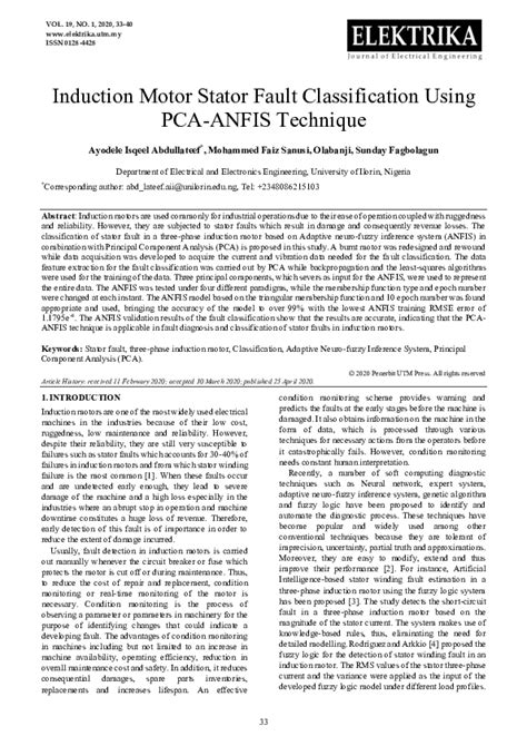 Pdf Induction Motor Stator Fault Classification Using Pca Anfis Technique Mohammed Faiz