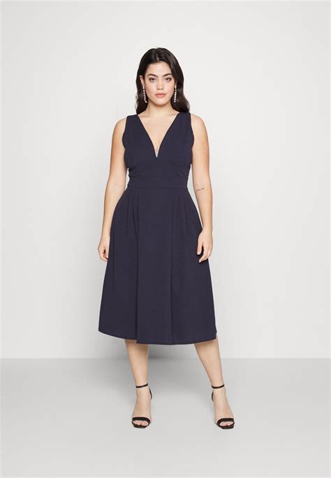 Wal G Curve Kandy V Neck Midi Freizeitkleid Navy Bluedunkelblau