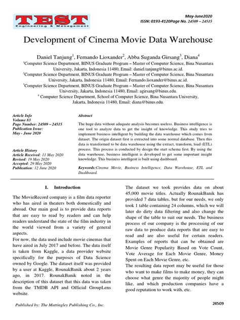 Development Of Cinema Movie Data Warehouse Daniel Tanjung Fernando