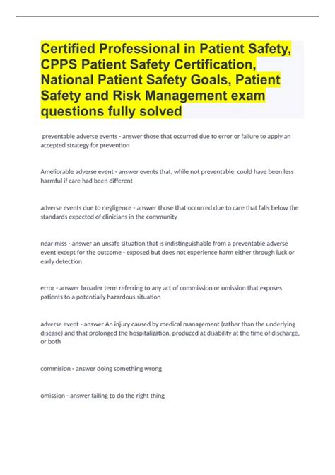 Certified Professional In Patient Safety CPPS Patient Safety Certification National Patient