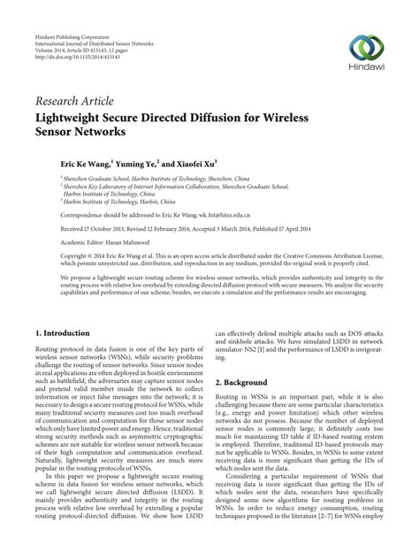 pdf lightweight secure directed diffusion for wireless sensor networks