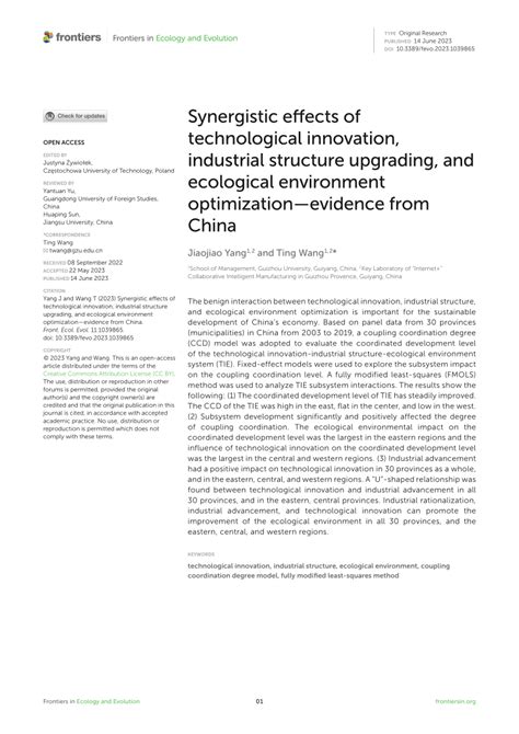 Pdf Synergistic Effects Of Technological Innovation Industrial Structure Upgrading And