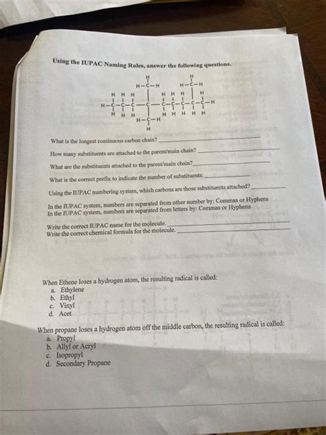 Solved Using The Iupac Naming Rules Answer The Following