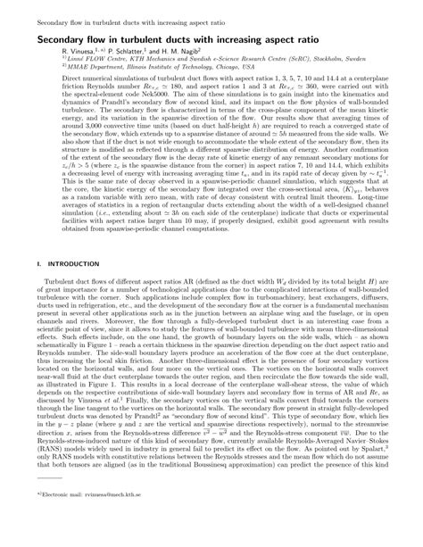 Pdf Secondary Flow In Turbulent Ducts With Increasing Aspect Ratio
