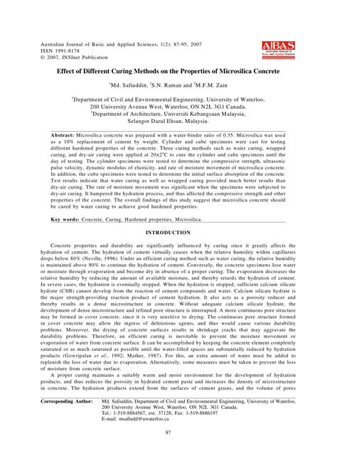 Pdf Effect Of Different Curing Methods On The Properties Of Microsilica Concrete