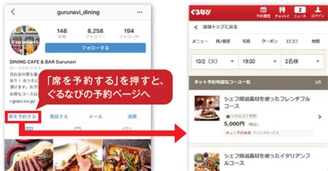 「instagram」のアプリから、「ぐるなび」のレストラン予約が可能に ぐるなび通信