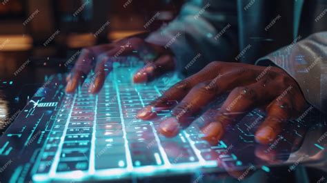 Cyberpunk Hands Typing On A Futuristic Keyboard Premium Ai Generated