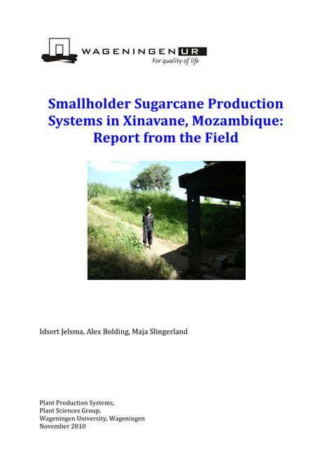 Pdf Smallholder Sugarcane Production Systems In Xinavane Mozambique Report From The Field