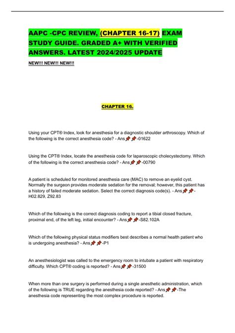 AAPC CPC REVIEW CHAPTER 16 17 EXAM STUDY GUIDE GRADED A WITH VERIFIED ANSWERS LATEST 2024