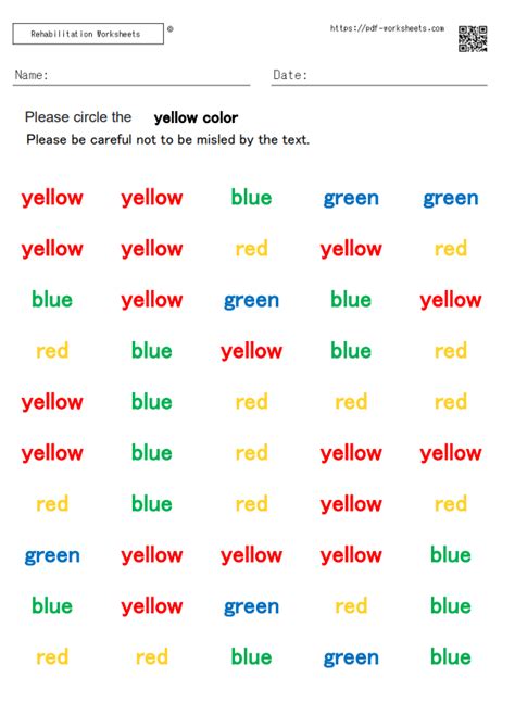 A Task To Check Colors Without Being Confused By Color Names Rehabilitation Worksheets