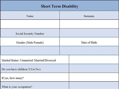 Short Term Disability Fillable Pdf Form Editable Pdf Forms
