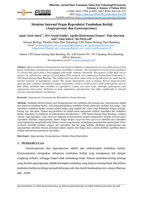 Pdf Struktur Internal Organ Reproduksi Tumbuhan Berbiji Angiospermae