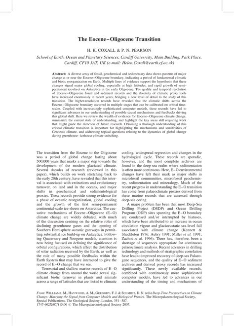 Pdf The Eocene Oligocene Transition