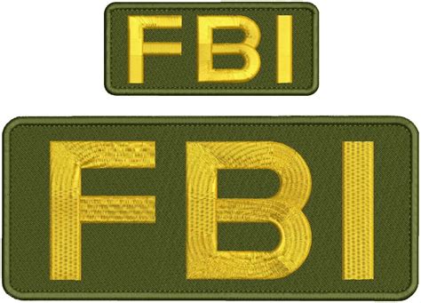 Fbi Embroidery Patch 10x4 And 5x2 Velcr On Back Gold On Od Green
