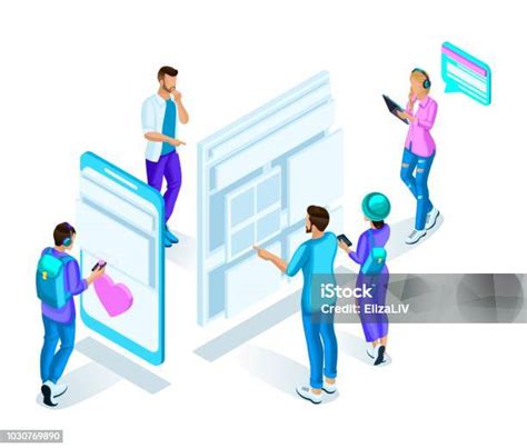 일찍 운동 청소년 학생 온라인 도구를 사용 하 여 일정 보기 현대 밝은 디자인 품질 문자 공동체에 대한 스톡 벡터 아트 및 기타