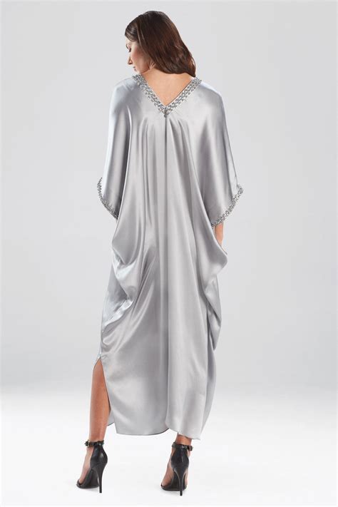 Buy Key Essentials Embellished Cocoon Silk Caftan In Silver Online Natori