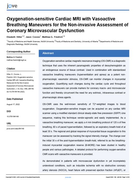 Hillier Os Cmr Jove Protocol 64149 Oxygenation Sensitive Cardiac Mri With Vasoactive Breathing