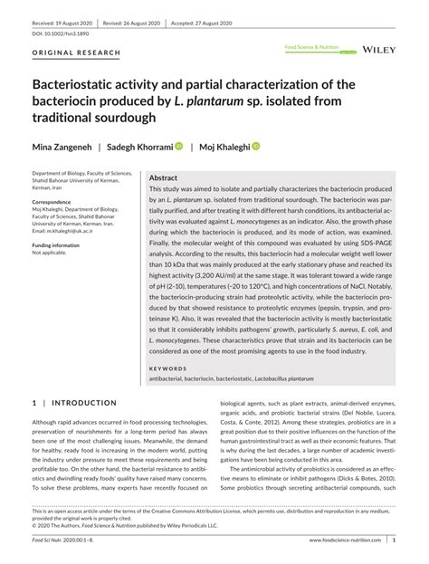 Pdf Bacteriostatic Activity And Partial Characterization Of The Bacteriocin Produced By L