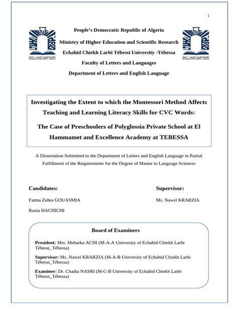 Desertation Final Pdf Montessori Education Literacy