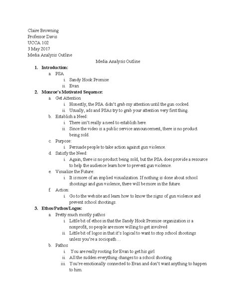Media Analysis Outline Grade Claire Browning Professor Davis Ucca