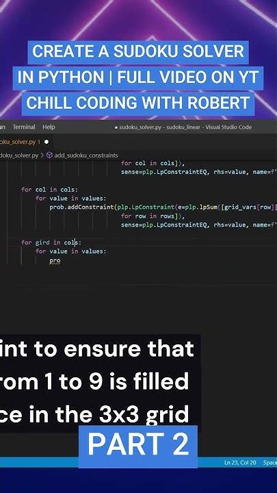 Create A Sudoku Solver In Python Part 2 Python Youtube