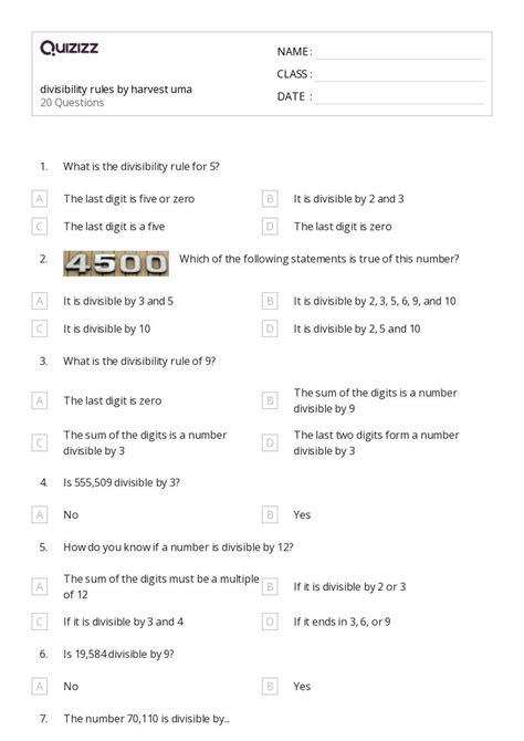50 Divisibility Rules Worksheets For 6th Class On Quizizz Free