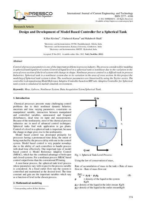 PDF Design And Development Of Model Based Controller For A Spherical Tank