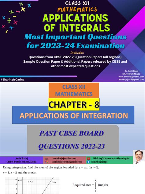Class Xii Applications Of Integrals Most Important Questions For 2023 24 Examination Dr Amit