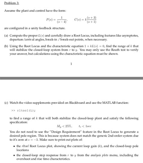 problem 3 assume the plant and control have the form