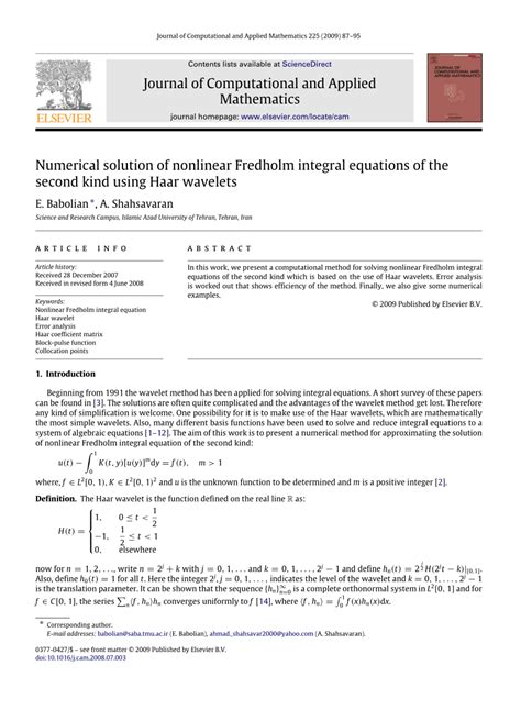 Pdf Numerical Solution Of Nonlinear Fredholm Integral Equations Of The Second Kind Using Haar