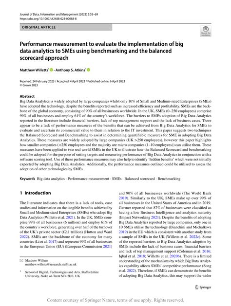 Performance Measurement To Evaluate The Implementation Of Big Data Analytics To Smes Using