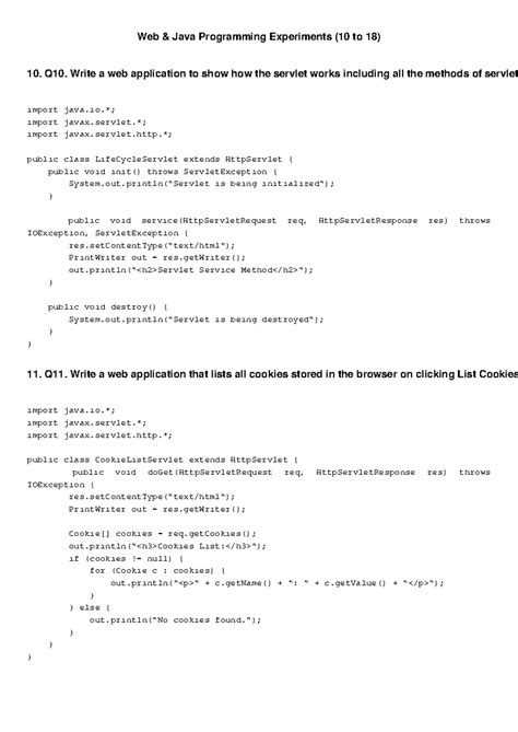 Web Java Programming Experiments Q10 To Q18 Cleaned Notes Studocu