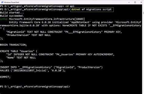 ef core aplicando o migrations