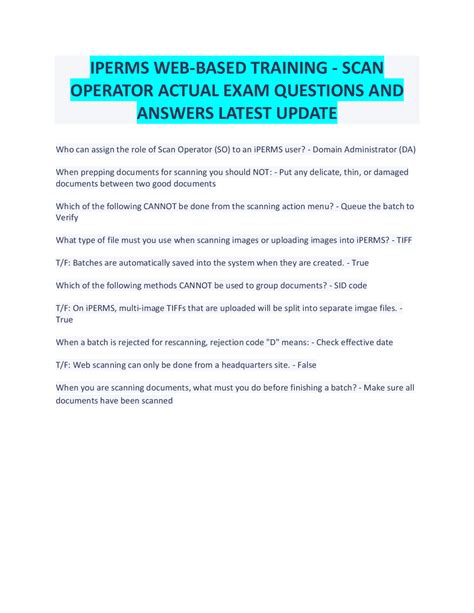 Iperms Web Based Training Scan Operator Actual Exam Questions And Answers Latest Update