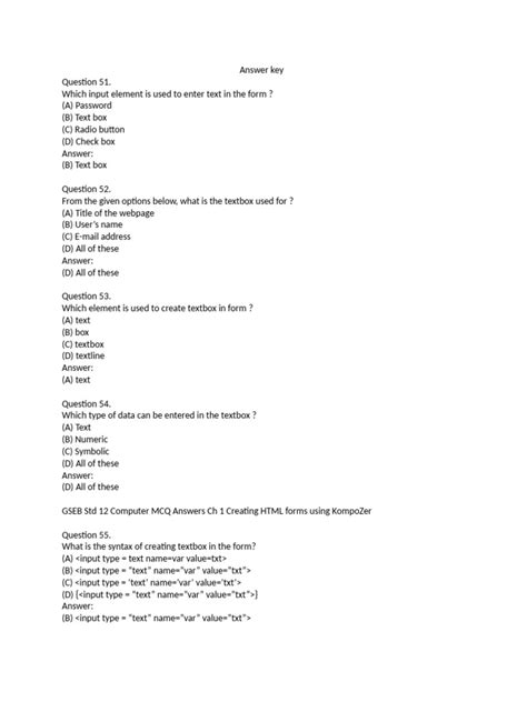 Answer Key Pdf Class Computer Programming Method Computer