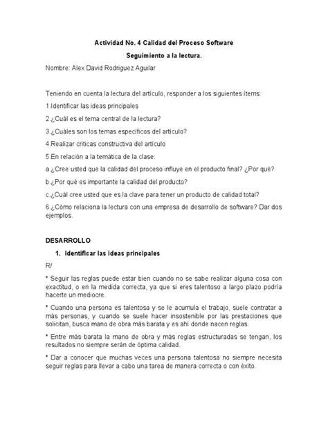 Actividad 4 Calidad De Software Pdf Calidad Comercial Software