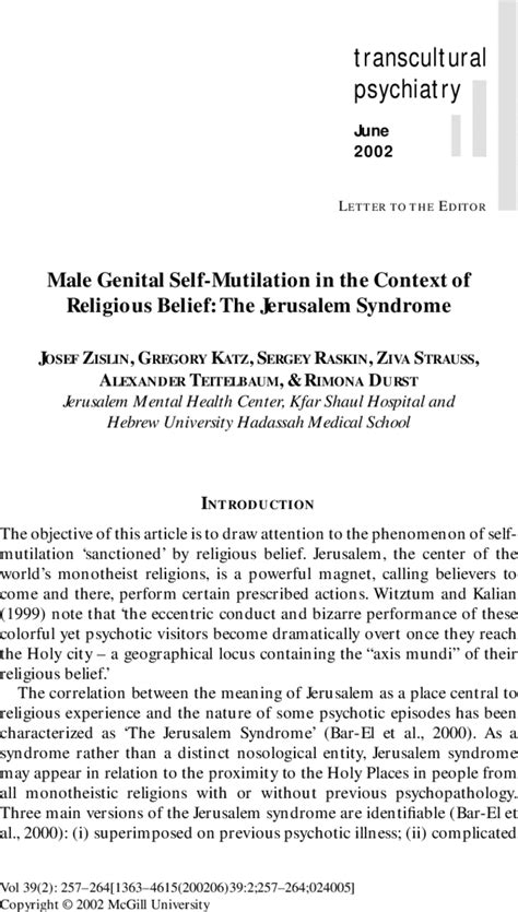 Male Genital Self Mutilation In The Context Of Religious Belief The