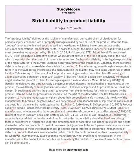 Strict Liability In Product Liability Free Essay Example