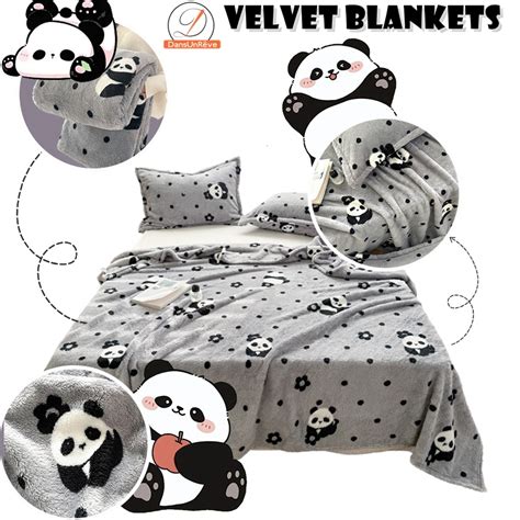 Panda Blanket Velvet Blankets Flannel Office Nap Blanket Queen Bed Famliy Size Selimut Katil