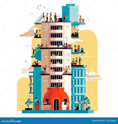 Limpieza Y Mantenimiento De Edificios De Altura Viviendo En Un Edificio De Altura Ilustración
