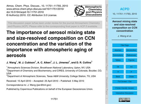 Pdf The Importance Of Aerosol Mixing State And Size Resolved Composition On Ccn Concentration