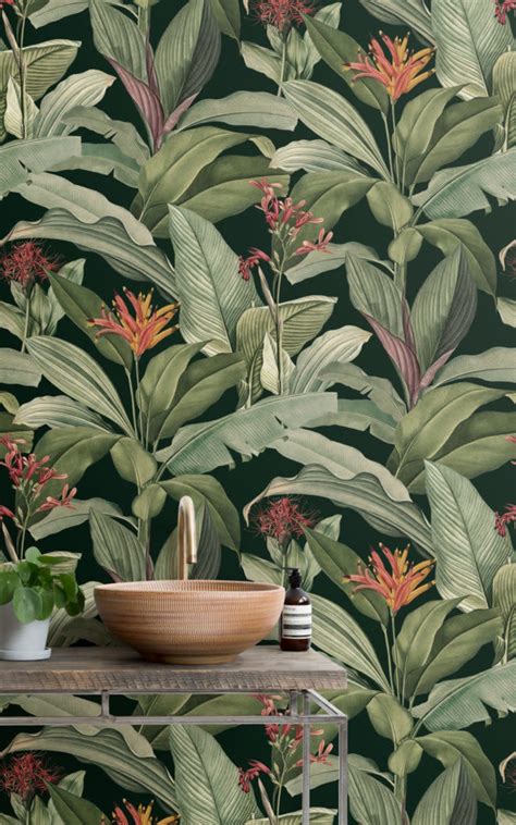 Modern Botanical Bathroom Wallpaper