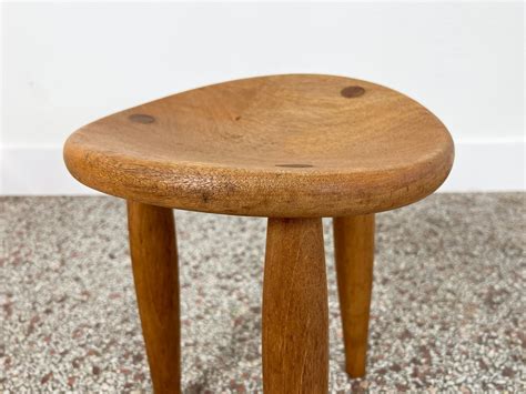 Vintage Studio Crafted Three Legged Oak Stool For Sale At 1stdibs