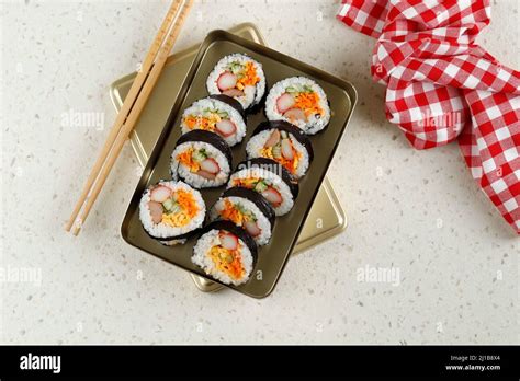 Kimbap Korean Seaweed Rice Roll Filled With A Variety Of Delicious