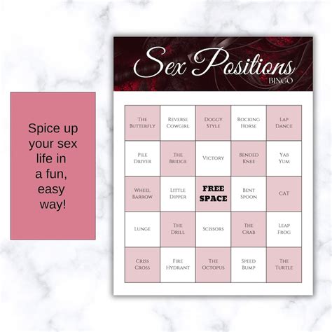 Sex Position Bingo Card Printable Sex Games Date Night Couples Valentines Day Etsy