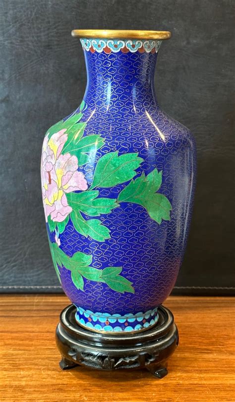 Chinese Cloisonne Vase On Stand With Floral Motif For Sale At 1stdibs