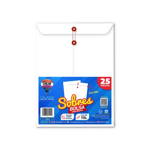 Sobre Bolsa Carta Blanco Con Rondana 25 Pzas 11550hblanco2330 Ofix