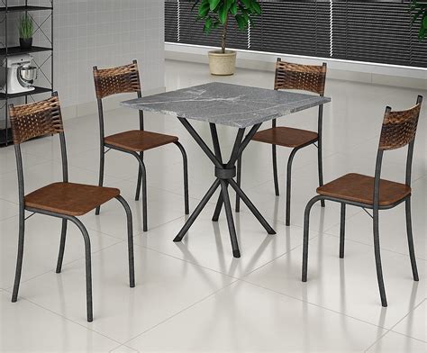 Conjunto Completo Mesa Atlanta Com 4 Cadeiras Granito Assento Em Courino Guido