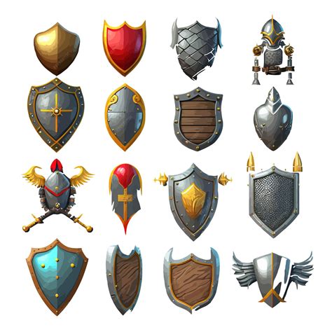 Premium Vector Set Of Game Shields Cartoon Fantasy Medieval Armor Of